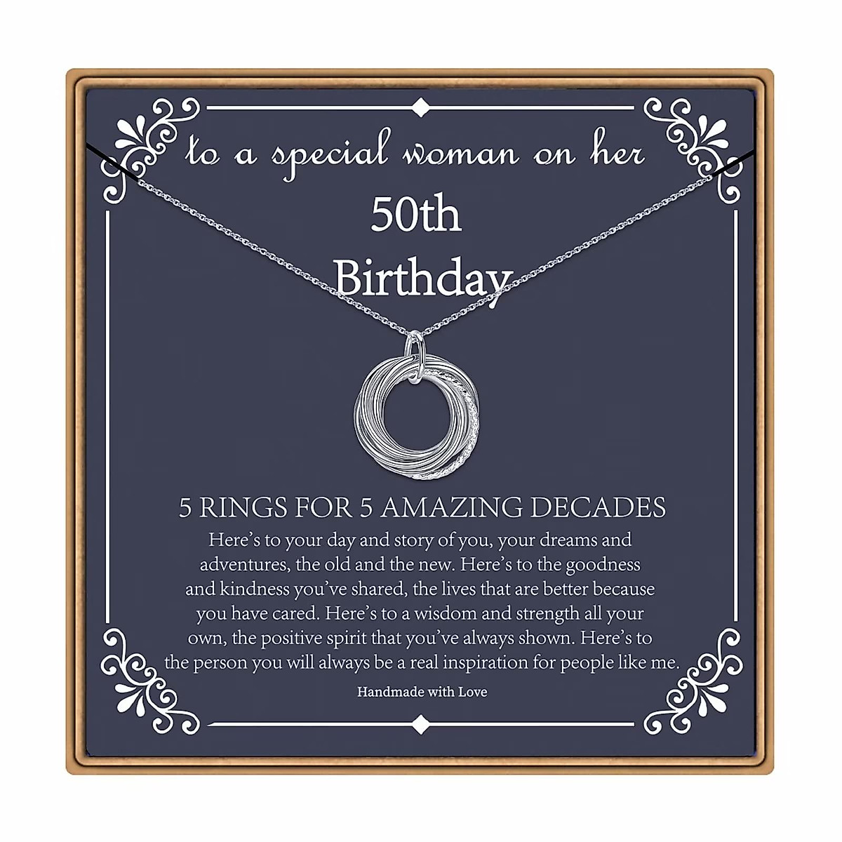 IEFLIFE 50th Birthday Gifts for Women, 5 Circle Necklaces 50th Birthday Gifts Jewelry for Women Her Fifty 50 Years Old Birthday Gifts for Women 5 Decades Necklace for Women