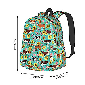 Biunnru Cow Sunflower Flower Travel Backpacks 15 In Cartoon Backpacks For Laptop Backpack