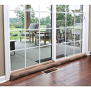 HOME DISTRICT Sliding Door Draft Stopper - Glass Door Draft Blocker, Patio Under Door Draft Stopper, Door Air Blocker Draft Dodger 69 1/2" L - Light Brown