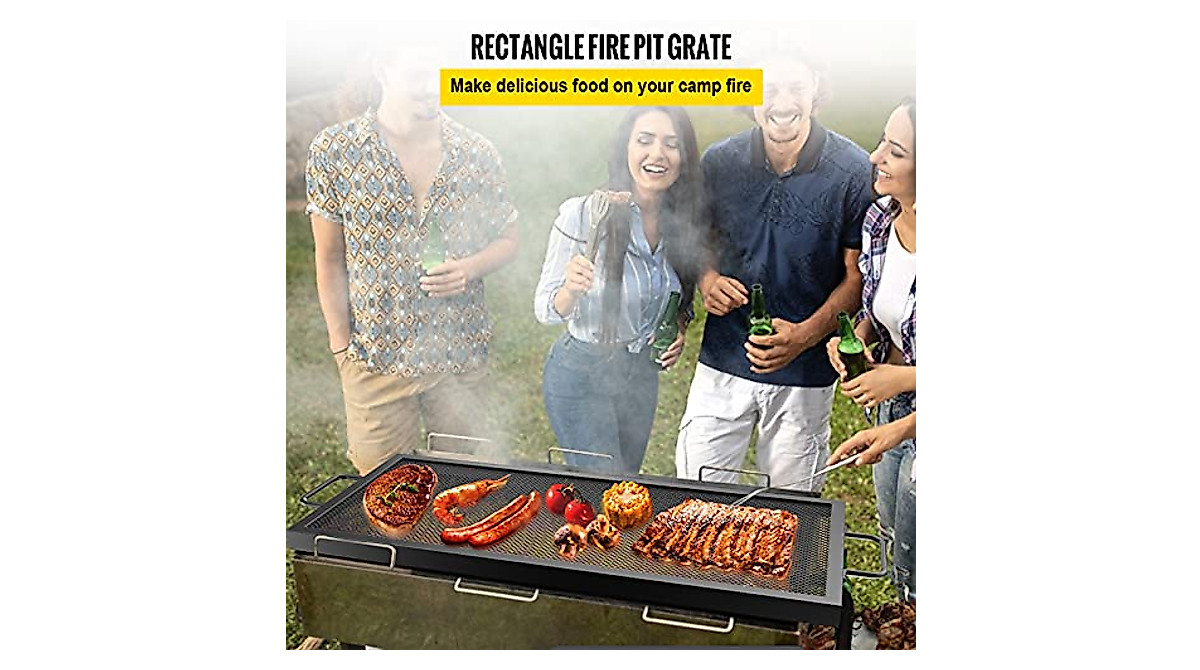 VEVOR Rectangle Fire Pit Grate, X-Marks Rectangle Grill Grate, Black ...
