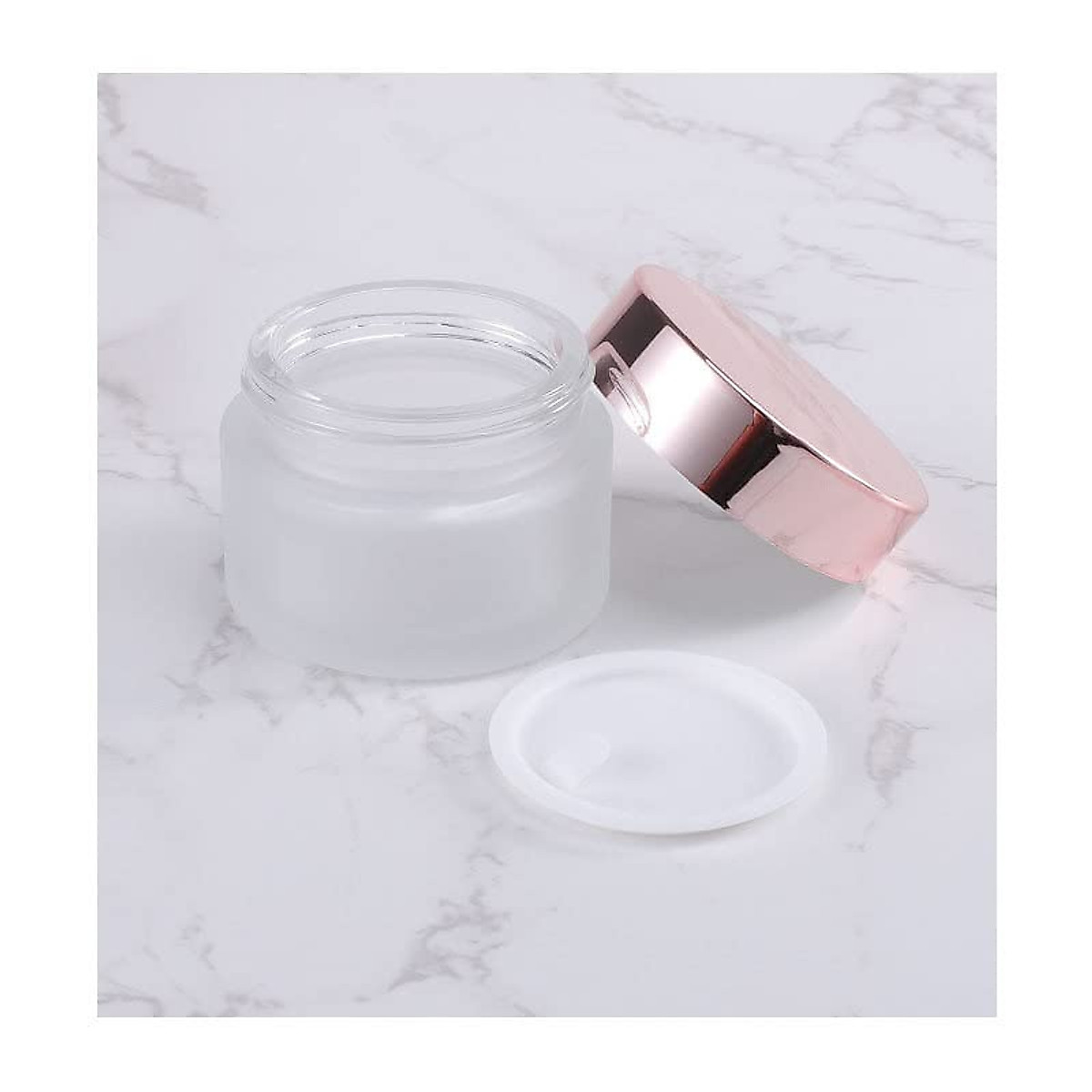 Clear Frosted Round Glass Jar With Rose Gold Lid, Empty Small Sample Travel Size Cosmetic Containers Pot For Eye gel Face Cream Makeup Beauty Products Oil Salve Ointment DIY Slime (15g / 0.5 oz, 3