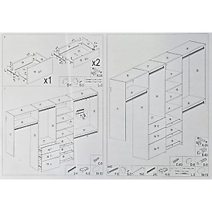 Dual Tower Closet Storage Wall Mounted Wardrobe Organizer Kit System with Shelves and Drawers for Bedroom in White with Hardware Wood Closet, Storage & Organization