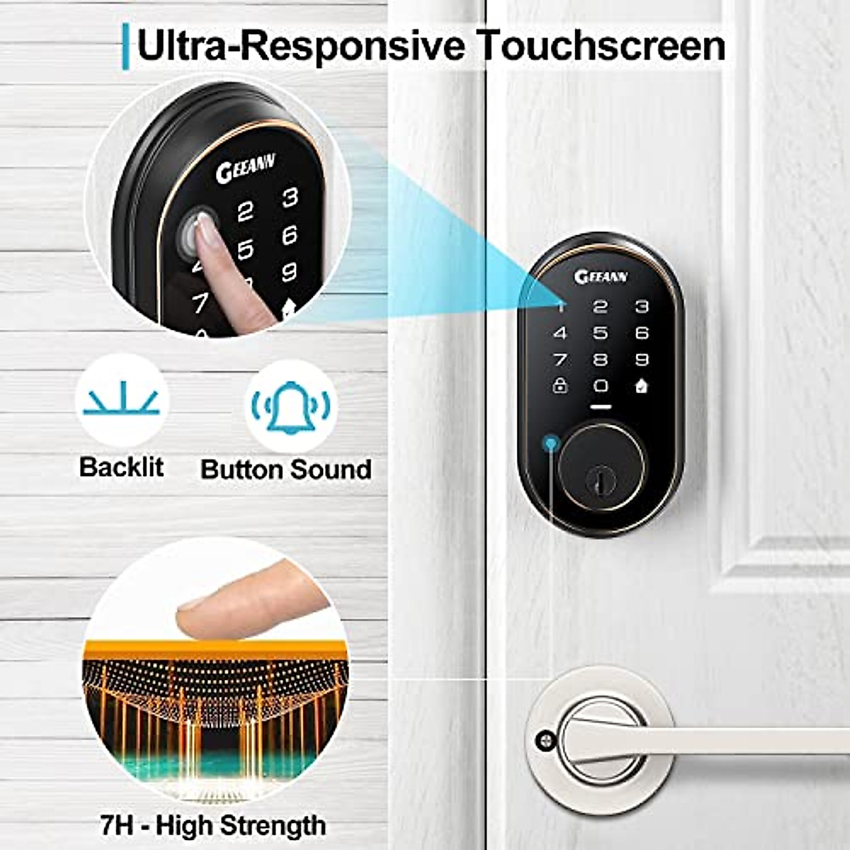 Keyless Entry Door Lock - GEEANN Smart Keypad Deadbolt Lock, Electronic Door Locks with Keypads, Touchscreen Auto Lock, Anti-Peeking Password and Backlit Design Oil Rubbed Bronze