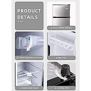 KRIB BLING 3.5 Cu.ft Retro Mini Fridge with Freezer - Compact Refrigerator for Home, Office, Dorm, or RV with Adjustable Mechanical Thermostat and 2-Door Design, Silver