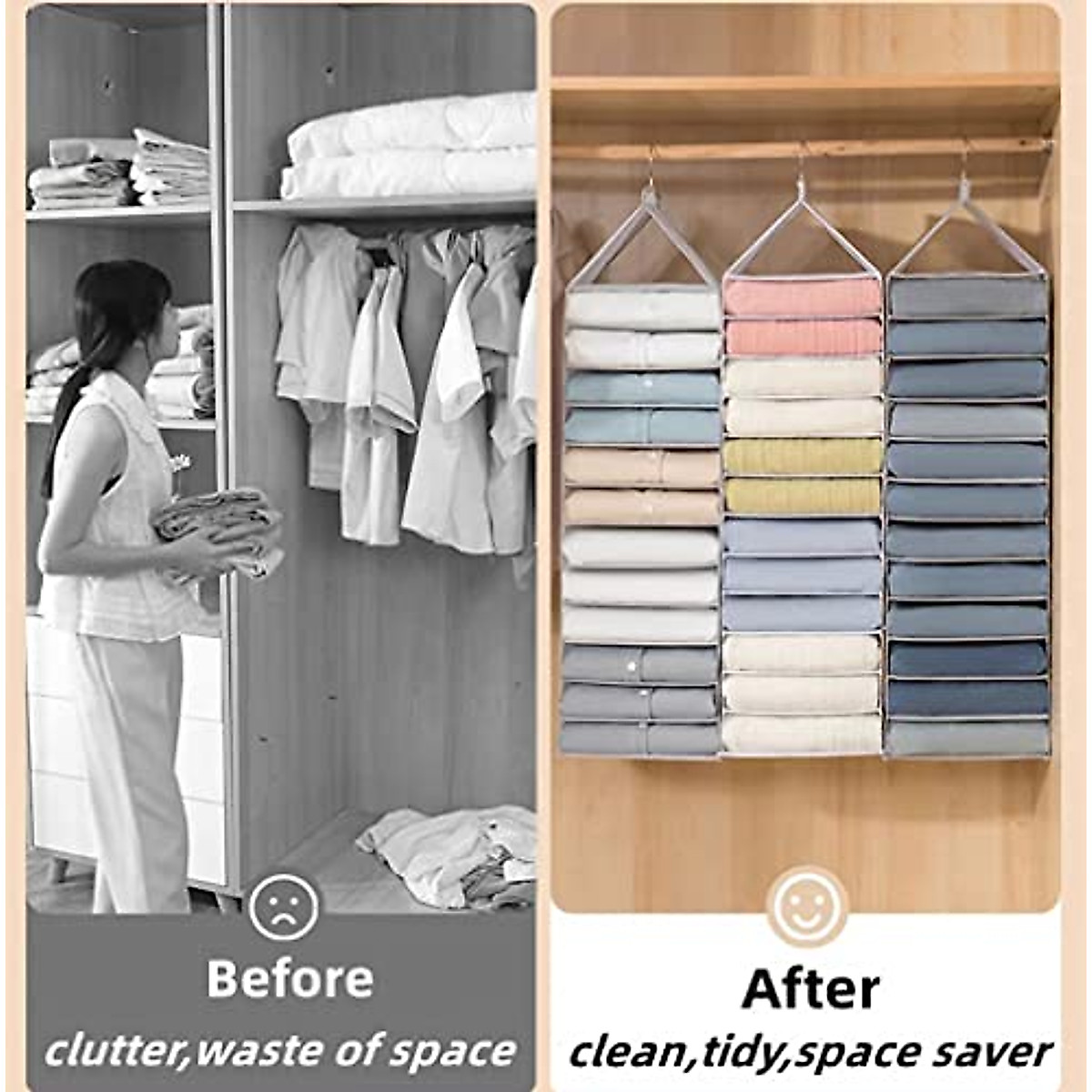 Fordonral Hanging Closet Organizer 12 Shelves, Small Compartments Wardrobe Hanging Organizer for T Shirt Towel Legging Organizer, Space Saving Closet Organizers and Storage, 1 Pack