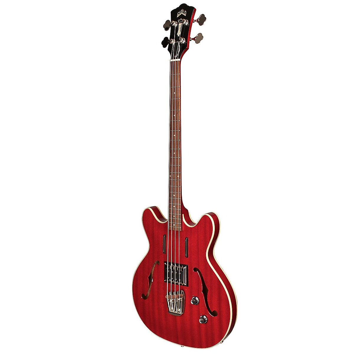 Guild Starfire Bass CHR Semi-Hollow Electric Bass Guitar, Cherry Red, Guild Hard Case, Cable, Strap, Picks, Stand and Polish Cloth