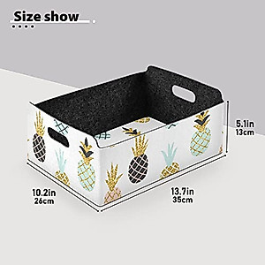 Fabric Storage Cube (Geometric Gold Pineapple) 13.7 × 10.2 × 5.1 inch, Large Capacity Decorative Foldable Storage Basket Organizer with Handles Rectangle Thick for Multi Use