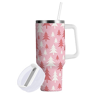 Emelivor Christmas Trees 40 oz Tumbler with Lid and Straw Insulated Tumblers with Handle Leak Proof Travel Coffee Mug Water Cup Bottles for Hot and Iced Cold Drinks