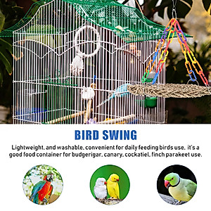 VILLCASE Bird Foraging Cage , Seagrass Woven Climbing Hammock Swing Mat with Colorful Chewing Rope Toys, Suit for Lovebirds, Finch, Parakeets, Conure, Cockatiel
