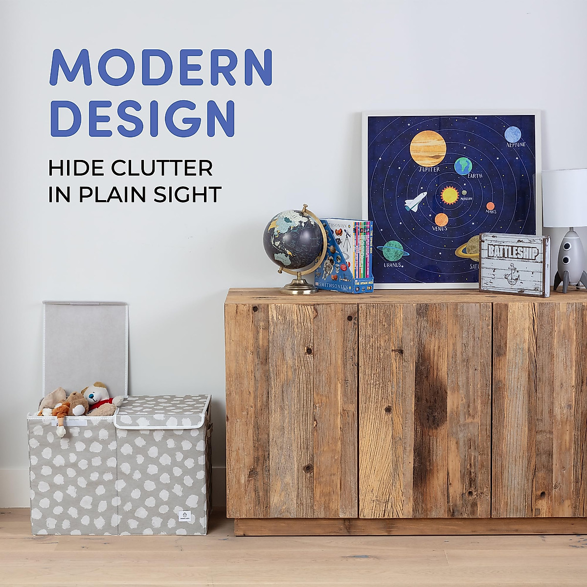 Toy Chest for Kids - Large Storage Chests with Detachable Organizer and Flip-Top Lid for Boys or Girls Nursery or Playroom Toys - Gray