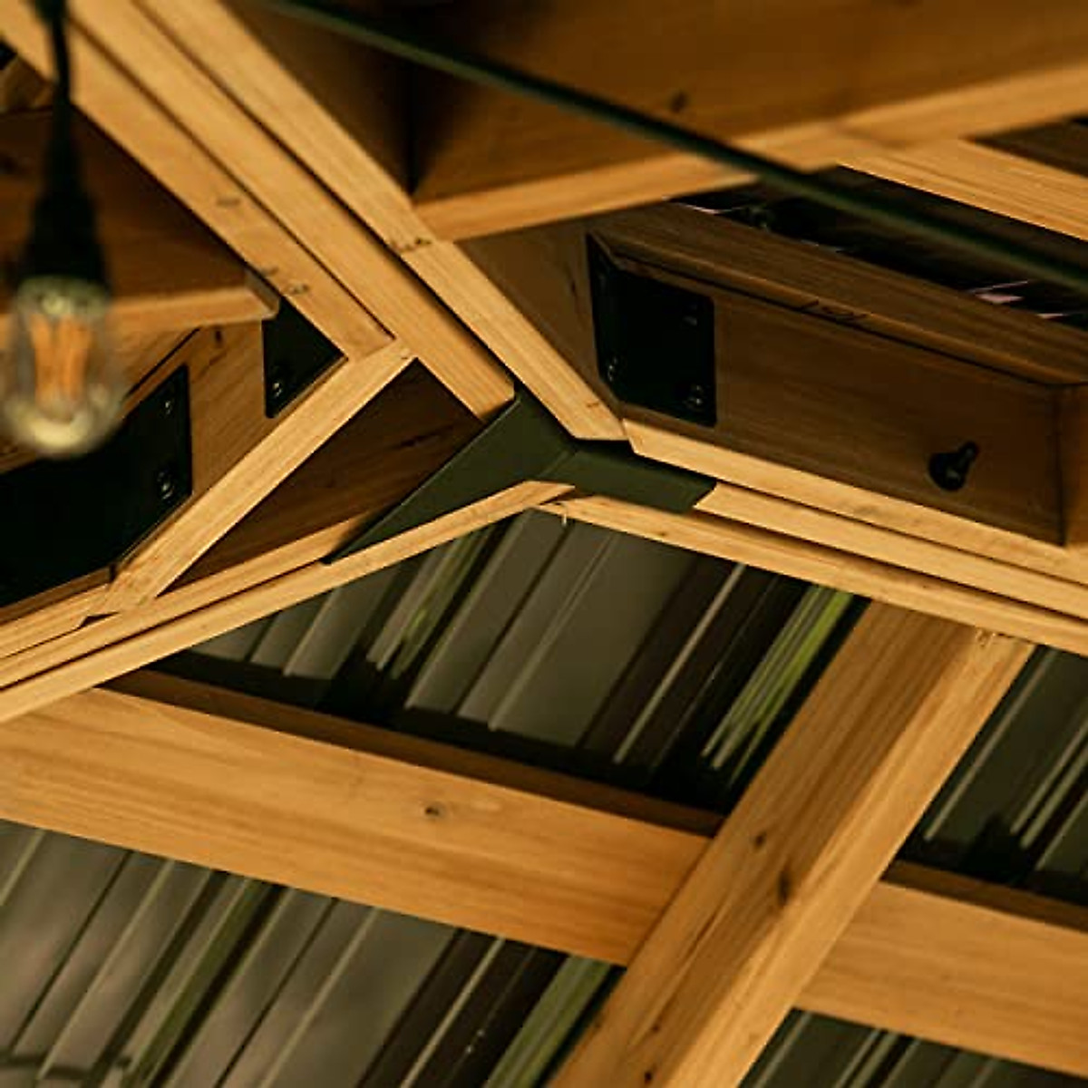 Backyard Discovery Barrington 14 ft. x 12 ft. Hip Roof Cedar Wood Gazebo, Shade, Rain, Hard Top Steel Metal Roof, All Weather Protected, Wind Resistant up to 100 mph, Holds up to 6500 lbs