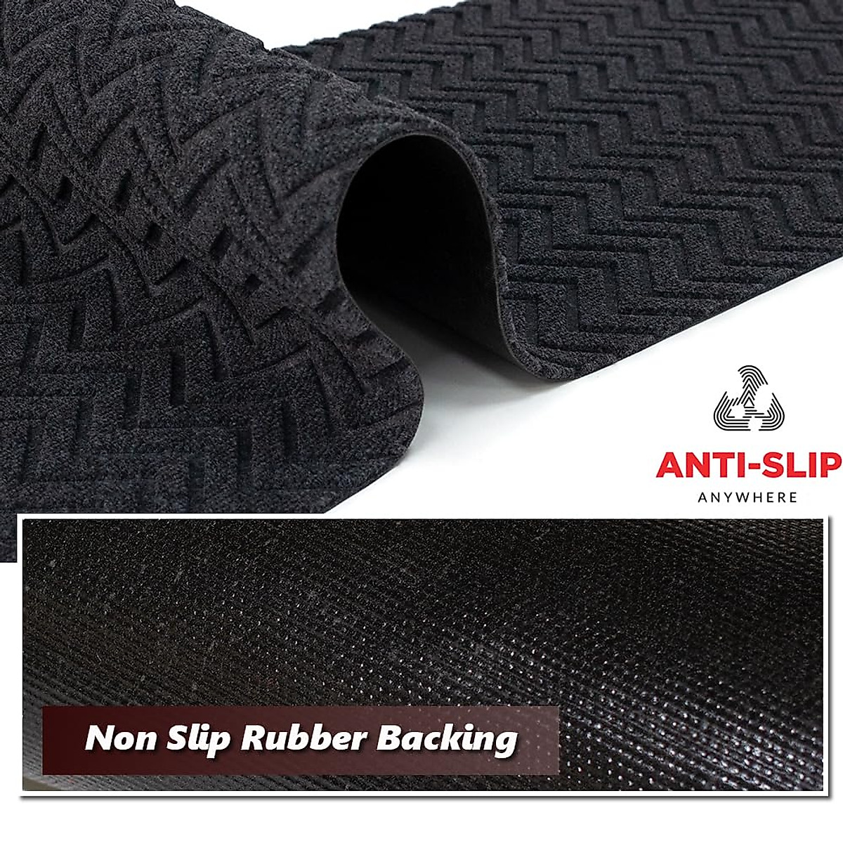 Runner Rug Carpet Runners, Indoor/Outdoor Hallway Custom Sizes Kitchen Entryway Bedroom Area Rugs with Natural Non-Slip Waterproof Rubber Backing, Garage Mat, Gray Triangle, 2' x 12'