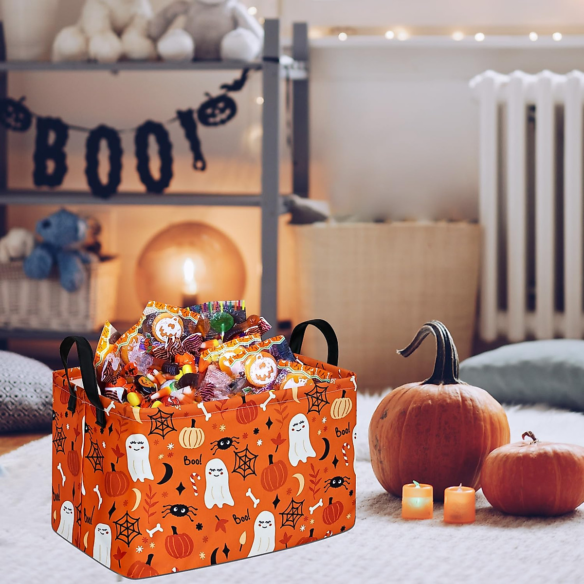 DUYIY Pumpkin Ghost Halloween Party Basket,Collapsible Gift Storage Basket,Cute Toy Storage Basket for Kids,Clothes Storage Box Organizer Containers for Toys