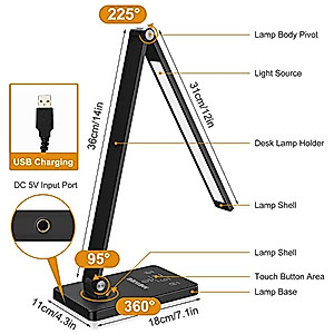 MEIKEE 6W LED Desk Lamp, Eye-Caring Dimmable USB Charging Table Lamp, 5 Lighting Models, 8 Brightness Levels, Touch Control, 30/60mins Auto Timer Desk Light for Working, Reading, Office(No Plug)