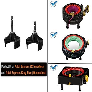 [2 Pack] Knitting Machine Adapter for Addi Knitting Machine with Hex Steel Bit ，Quick Knit Power Adapter Only for Addi Express/King Size，Crochet Machines Crank Handle Adapter
