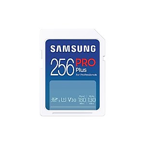 SAMSUNG PRO Plus Full Size 256GB SDXC Memory Card, Up to 180 MB/s, Full HD & 4K UHD, UHS-I, C10, U3, V30 for DSLR, Mirrorless Cameras, PCs, MB-SD256S/AM, 2023