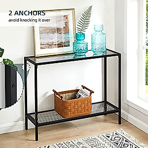 SAYGOER Glass Console Table Black Entryway Table Narrow Sofa Table with Storage 2 Tier Accent Couch Table Hallway Table for Entry Way Living Bed Room Home Office Small Space, Gray Black
