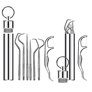 7Pcs 2 Set Portable Stainless Steel Toothpicks Pocket Set, Reusable Metal Toothpicks Cleaning Kit with Holder for Outdoor Picnic Camping Traveling …