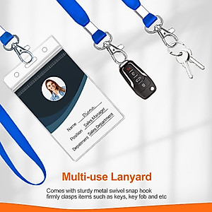WILLIZTER Clear ID Badge Holder with Lanyard Water Proof Vertical Display Identification Card Name Card Protector with Zipper Resealable Nametag Holder (Blue-6pcs)