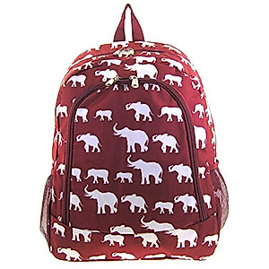 Elephant Print Full Sized Backpack (Burgundy Red)