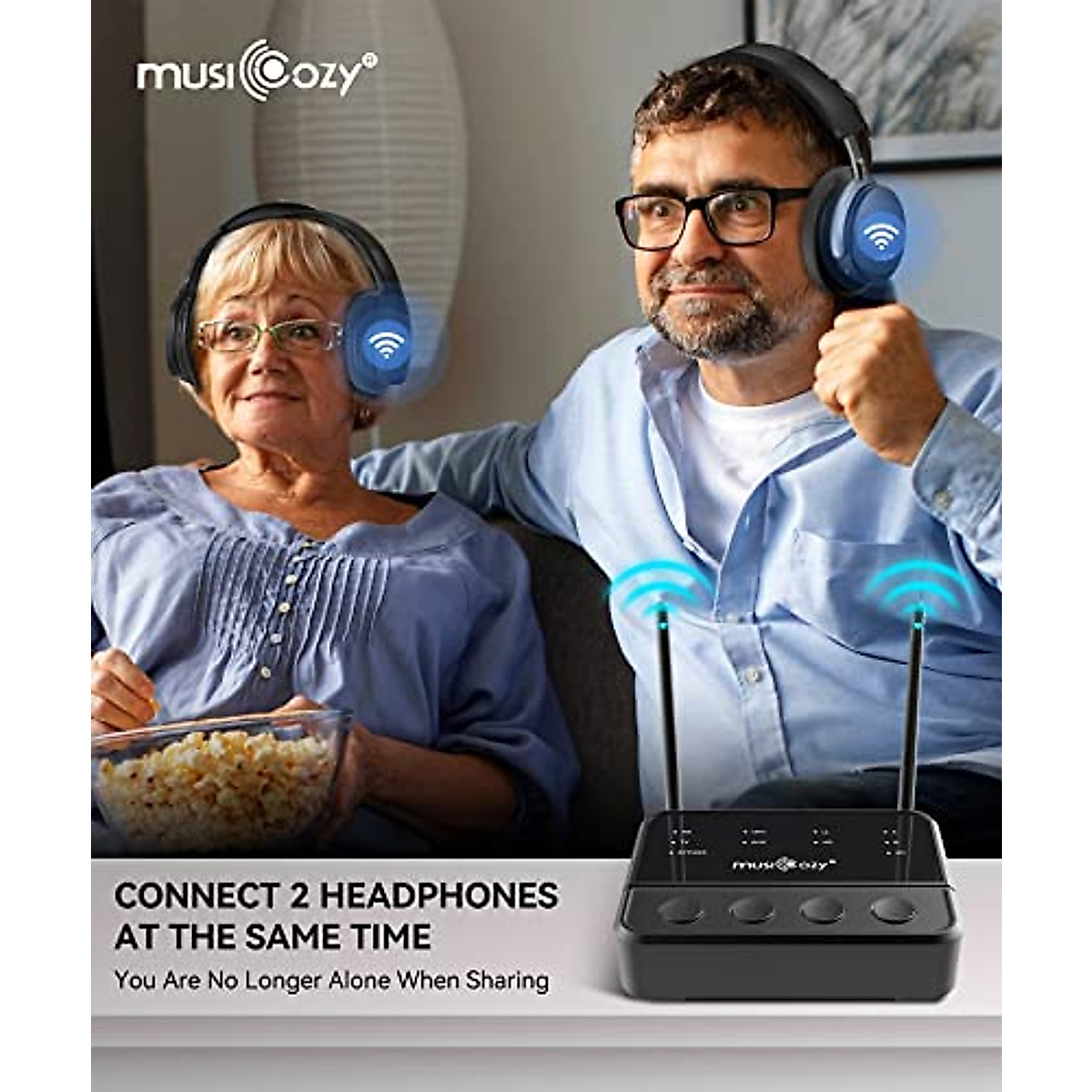 MUSICOZY Bluetooth 5.2 Transmitter Receiver for TV/BT Headphones, Wireless Bluetooth Receiver Audio Adapter for Home Stereo/Speakers/Headphones/MP3, Stereo Receivers, Built in Battery Audio Adapter