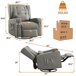 OQQOEE Rocking Chair Nursery Baby Rocker Swivel Chair Glider Rocker Recliner Cozy Swivel Rocking Chairs with Cup Holders,Pockets for Living Room Baby Room (Beige 1 PC)