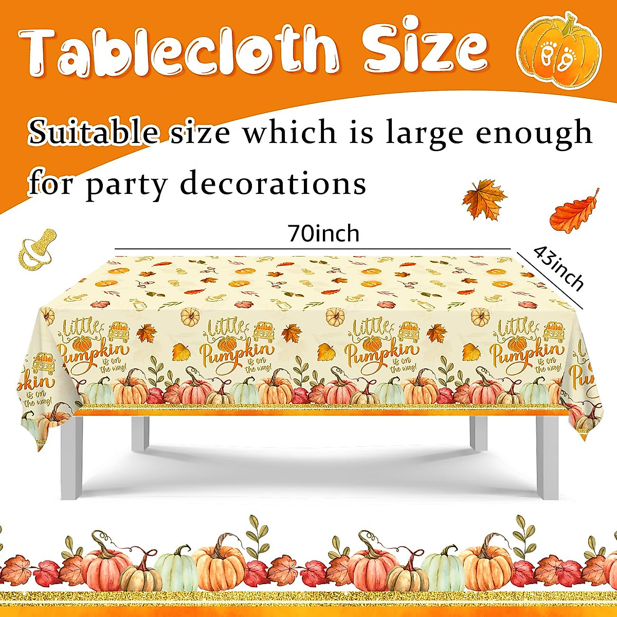 Little Pumpkin Baby Shower Decorations 3Pcs Little Pumpkin is On The Way Tablecloths Fall Theme Disposable Plastic Rectangle Table Covers for Autumn Thanksgiving Boy Girl Baby Shower Party Supplies