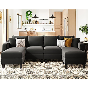 Belffin U Shaped Sectional Sofa Velvet Convertible Sofa with Reversible Chaises Sectional Couches with Ottomans for Living Room (Grey)…