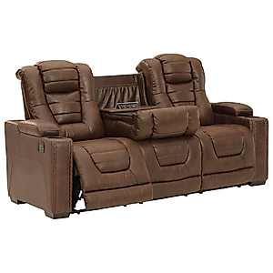 Signature Design by Ashley Owner's Box Faux Leather Power Reclining Sofa with Adjustable Headrest, Brown