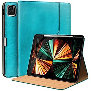 Leather Cases for IPad Pro 12.9 Case 6th/5th/4th/3rd Generation - Protective Multi-Angle Folio with Pencil Holder & Pocket - Auto Wake/Sleep, Premium PU Leather Cover - Midnight Green