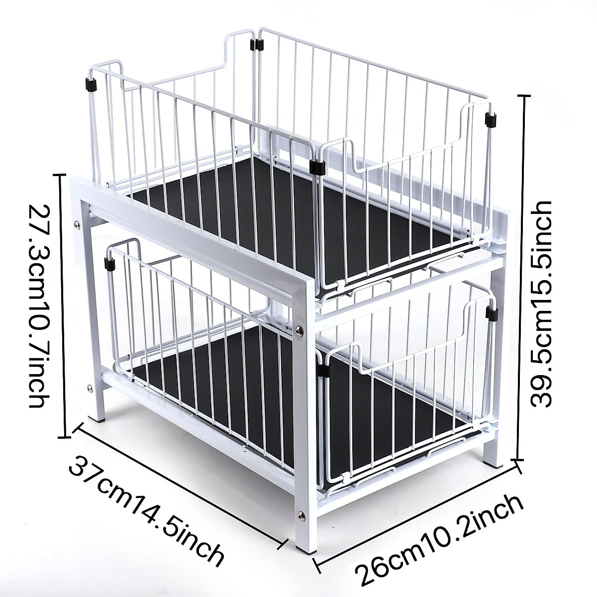 IIF Under Sink Organiser White 2 Tier Sliding Basket Drawers Storage Organisation Pull out Sink Shelf Cabinet Rack for Bathroom Kitchen Pantry