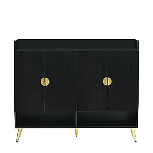 Bellemave Shoe Cabinet with Doors, 11-Tier Shoe Storage Cabinet with Adjustable Shelves, Modern Wooden Shoes Shoe Storage Organizer for Entryway, Living Room, Hallway（Black）