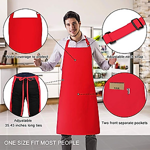 Jubatus 1 Pack Bib Aprons with 2 Pockets Cooking Chef Kitchen Apron for Women Men, Red