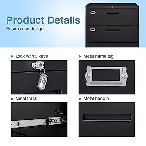 RAVIGIN 2 Drawer File Cabinet with Lock,Lateral Metal Black Filing Cabinets for Home Office 36" Wide Hanging Letter/Legal/F4/A4 Size (Require Assembly)