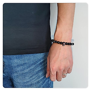 Nsitbbuery Fashion Crystal Eye Skull Bracelet 8MM Lava Rock Bead Bracelet