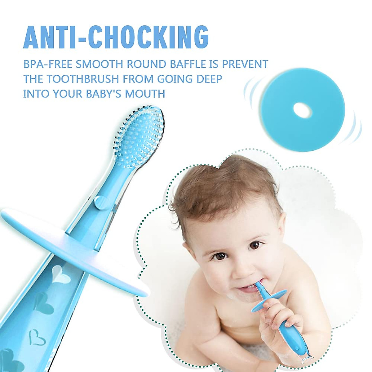 Kisdream Infant Baby Toddler Kid Toothbrush:Chewable Extra Soft Bristle Beginner Brushing Teeth for 2 Months - 5 Year Old Stage 1-3 Age Training First Suction Tooth Brush Set Bpa Free (MT2404)