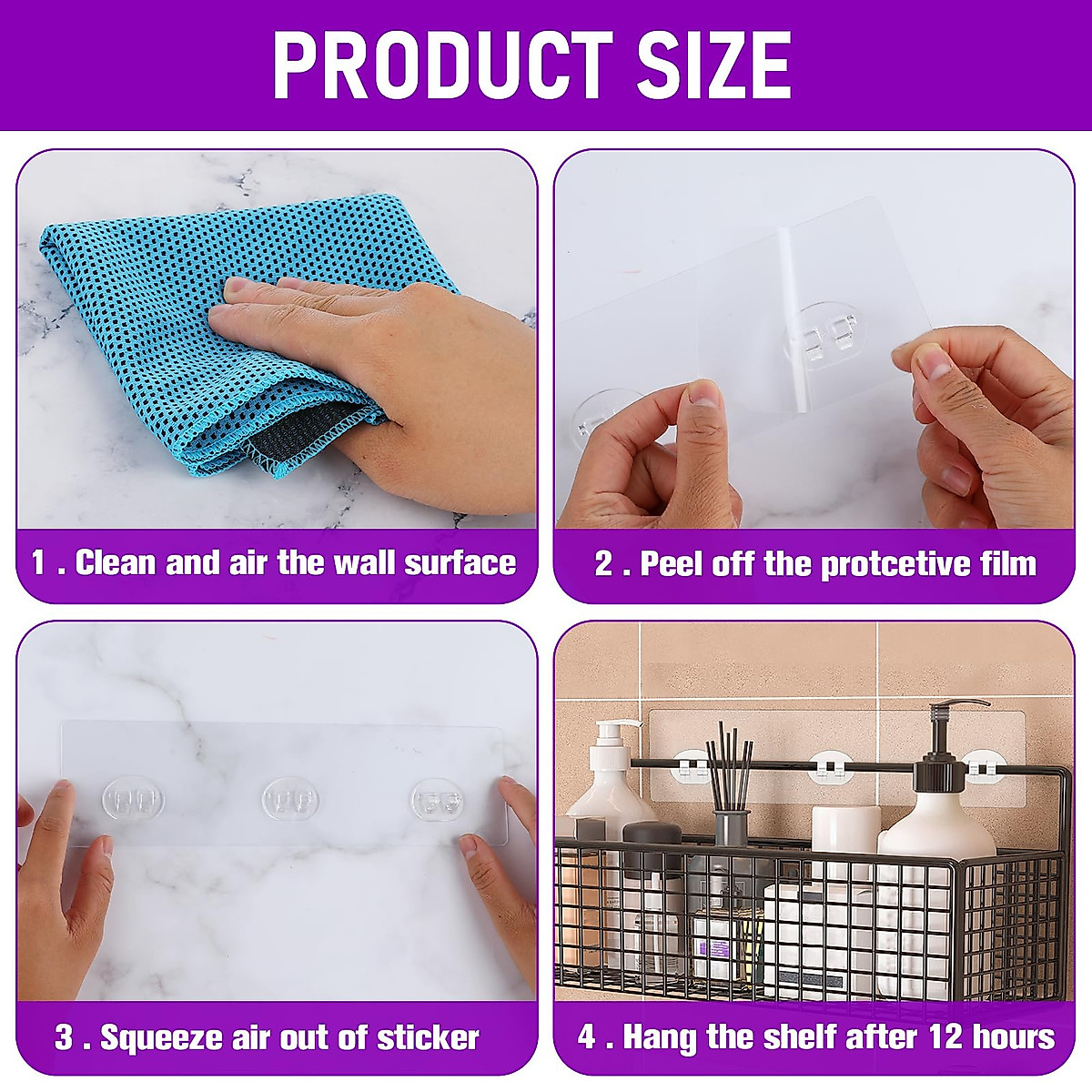 Qianyu 14 Pack Clear Shower Caddy Strong Adhesive Replacement Stickers Waterproof No Drilling Hooks Corner for Shelf Basket Kitchen Racks Bathroom Wall Hanging Shelves Storage Room Soap Holder