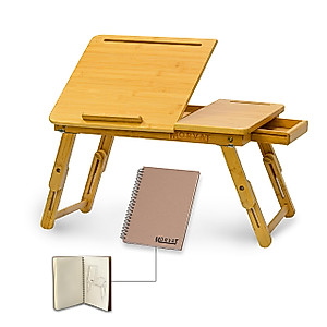 Morvat Bamboo Folding Laptop Lap Desk with Tilting Surface & Magnetic Drawer, Adjustable Writing Table & Bed Tray for Bedroom, Office & Couch, Holds Books Phones & Tablets, Includes Drawing Sketchpad