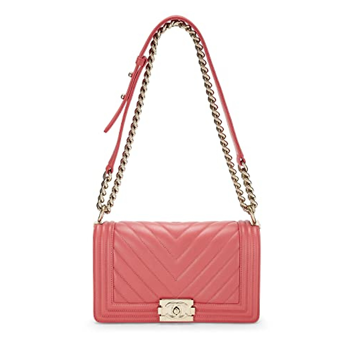 CHANEL, Pre-Loved Pink Chevron Calfskin Boy Bag Medium, Pink
