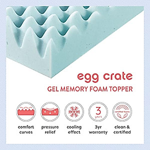 Best Price Mattress 4 Inch Egg Crate Memory Foam Mattress Topper with Cooling Gel Infusion, CertiPUR-US Certified, King, Light Blue