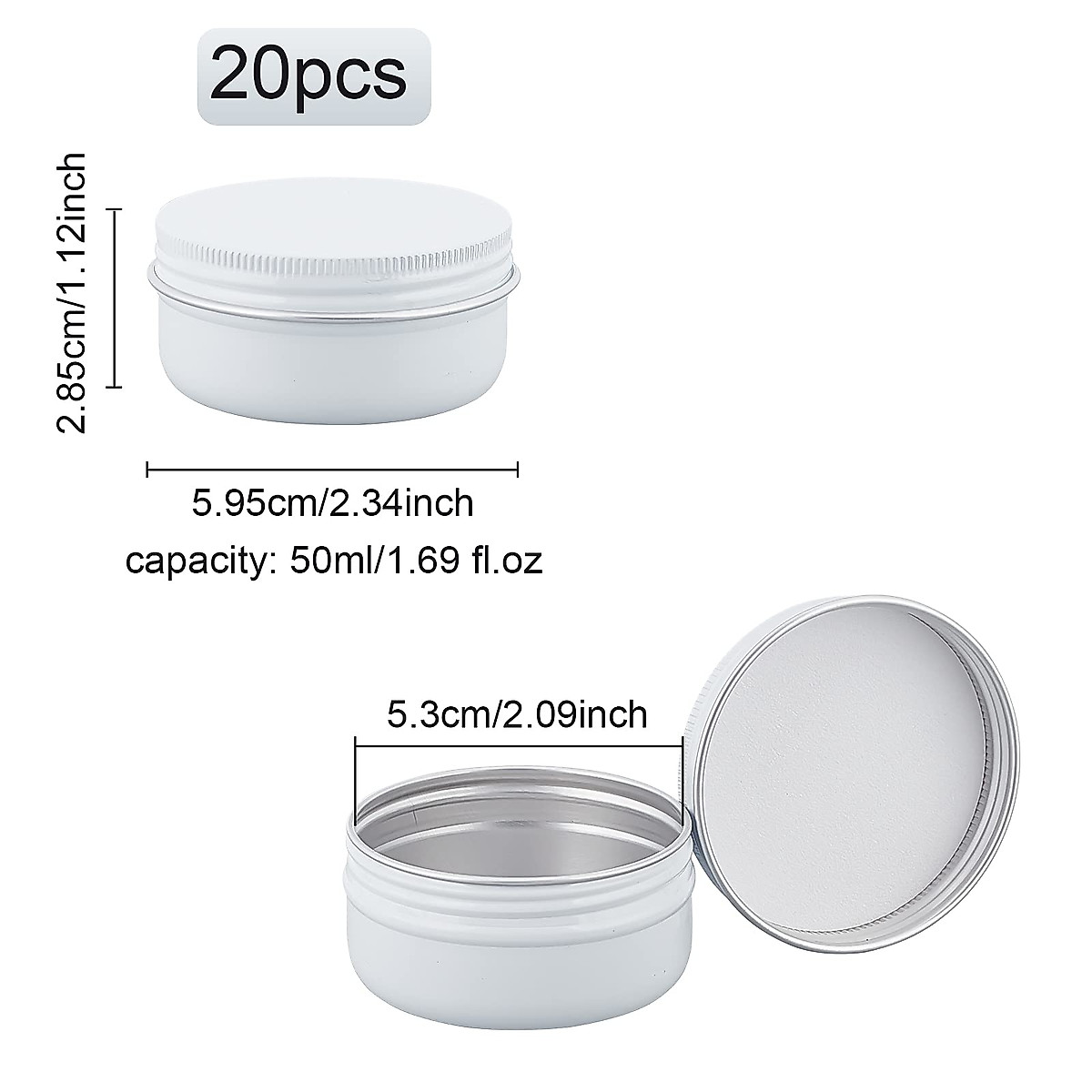 BENECREAT 20 Packs 1.7 oz Round Aluminum Cans Tin Silver Screw Top Metal Lid Containers for Spices, Candies, Tea or Gift Giving