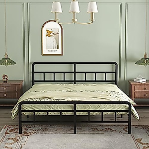 Richwanone 14 inch King Bed Frame with Headboard and Footboard, Metal Platform with Heavy Duty Steel Slat Support, No Box Spring Needed, Easy Assembly, Black
