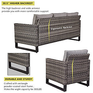 HUMMUH 9 Piece Patio Furniture PE Wicker 6-Seater Outdoor Sectional Sofa Patio Swivel Chairs,Outdoor Chairs with Ottomans Side Table for Porch,Garden,Backyard,Deck