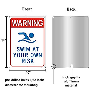 Uflashmi Warning Swim at Your Own Risk Pool Sign, Metal Pool signs for Outdoor, 10X14 in