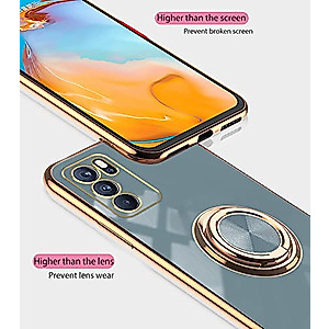 Wousunly Compatible with Oppo Reno 6 5G Case Ring Holder Magnet Green, Oppo Reno 6 5G Phone Case Silicone Shockproof Plate Luxury Slim Cover (Grey)