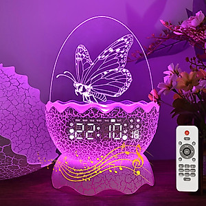 Butterfly Night Light Decorative Lights for Rooms, Butterfly Gift for Girls,Remote Control 16 Colors Valentine's Day Gifts Birthday Gift, Decor Ideal & Unique Clock for Bedroom/Living Room/Office