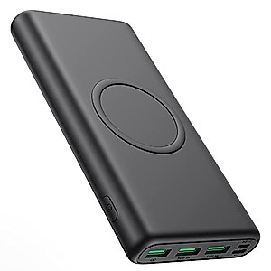 H H·E·T·P Wireless Portable Charger Power Bank, 33800mAh 15W Fast Wireless Charging 25W PD QC 4.0 USB-C Power Bank, 5 Output & Dual Input External Battery Pack Compatible with iPhone, Android etc