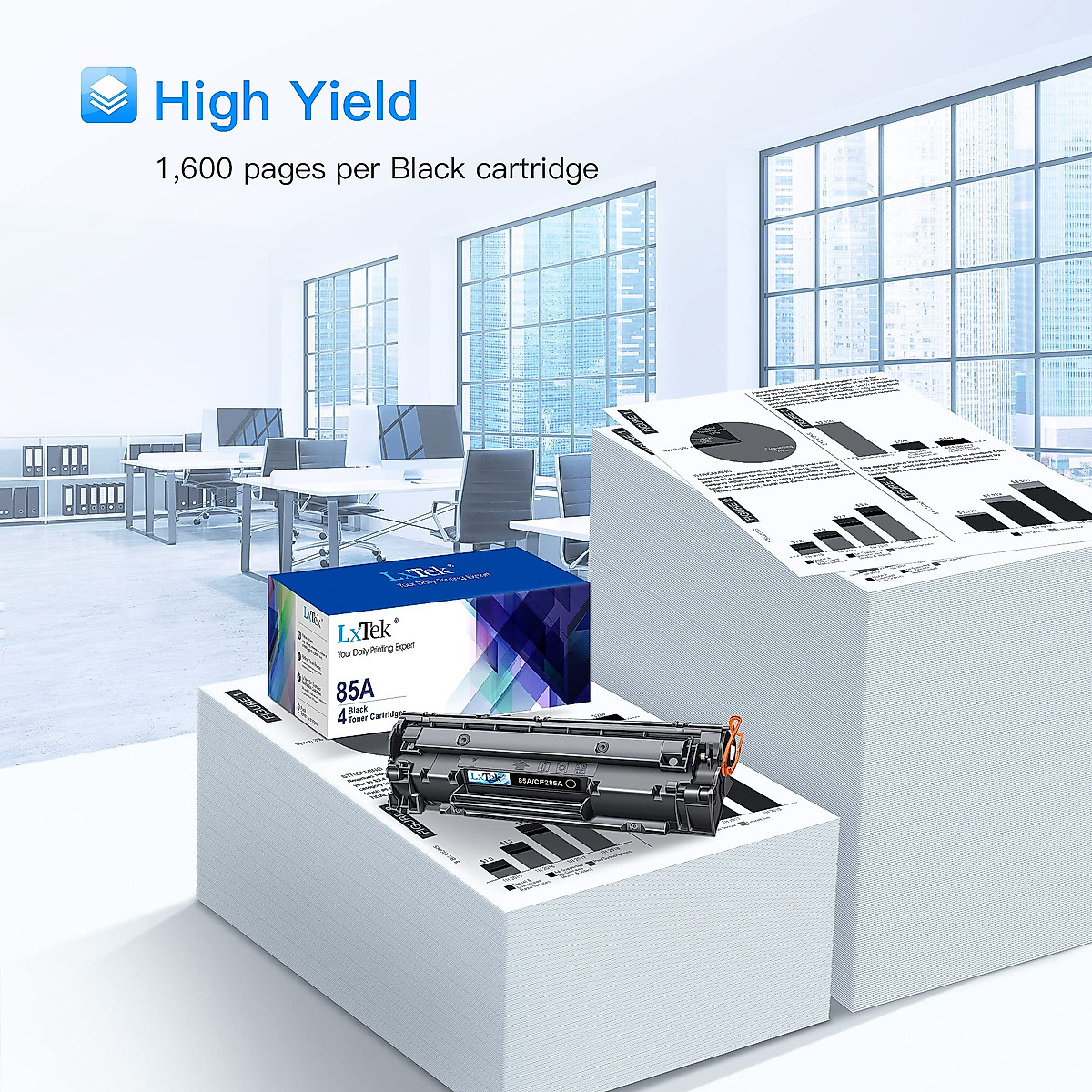 LxTek Compatible Toner Cartridge Replacement for HP 85A CE285A to Compatible with Laserjet Pro P1102W Pro P1109W M1212NF M1217NFW (Black, 4-Pack)