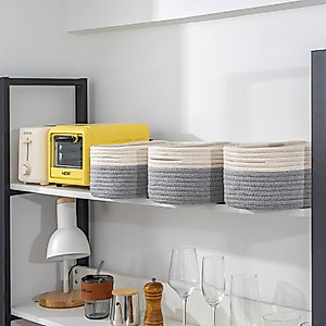 CubesLand Cube Shelf Storage Baskets for Organizing, Woven Shelf, Closet Bins Shelves Toy Basket Box Nursery Baby 2 Packs Organization Off White/Light Gray