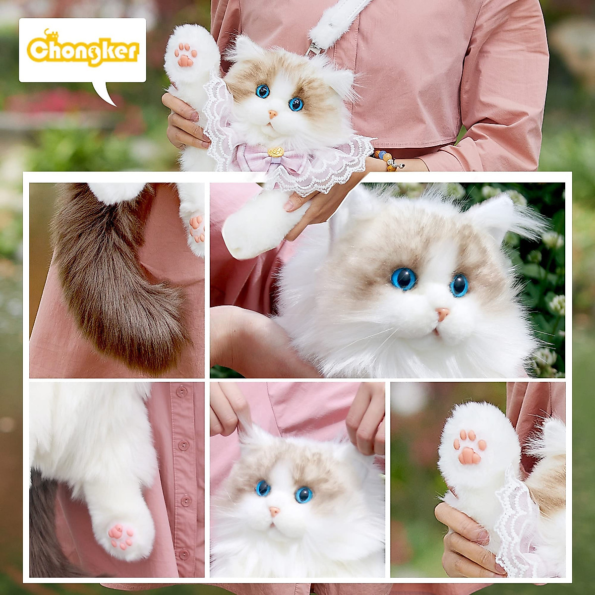 Chongker Stuffed Animals Backpack - Cute Cat plush Backpack, Handcrafted Realistic Cat Shaped Backpack for Women,Girls,Adults,Kids,Idea for Birthdays,Anniversaries,Ordinary days, Large Ragdoll Bag